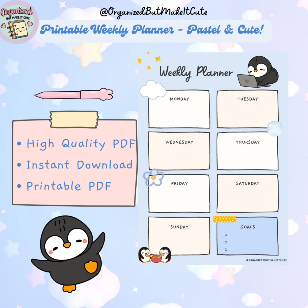 Cute Pastel Printable Planner – Instant Download