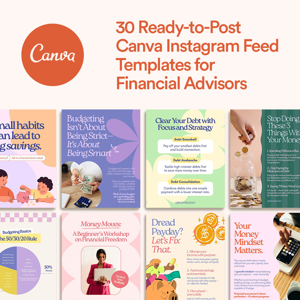 Vibrant Finance Coach Canva Templates | Ready-to-Post and Edit Social ...