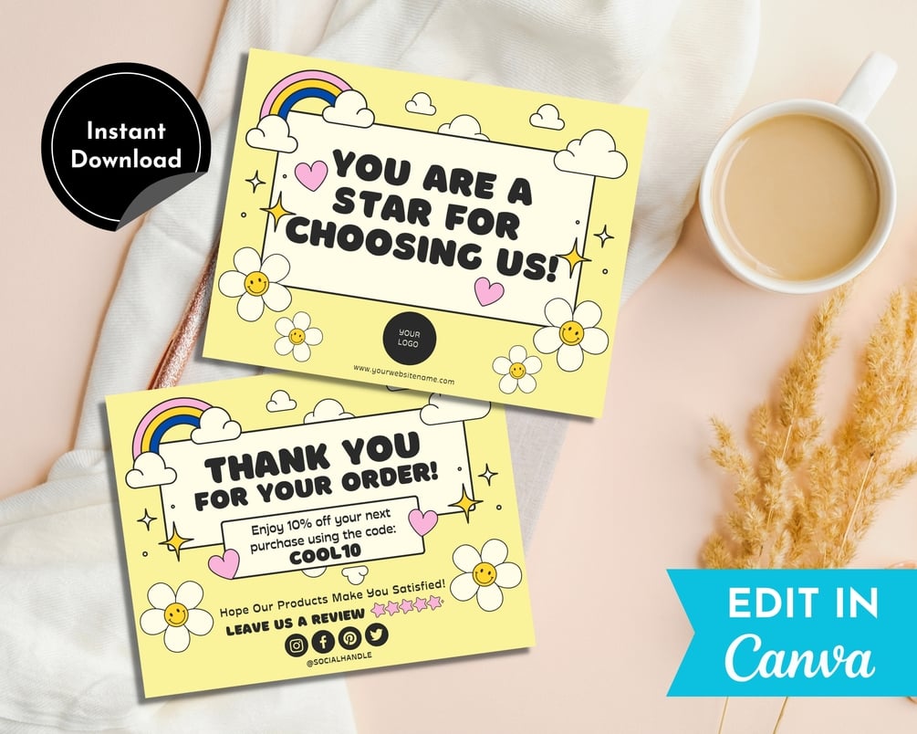 Retro Groovy Thank You For your Order Card Template, Small Business 70s ...